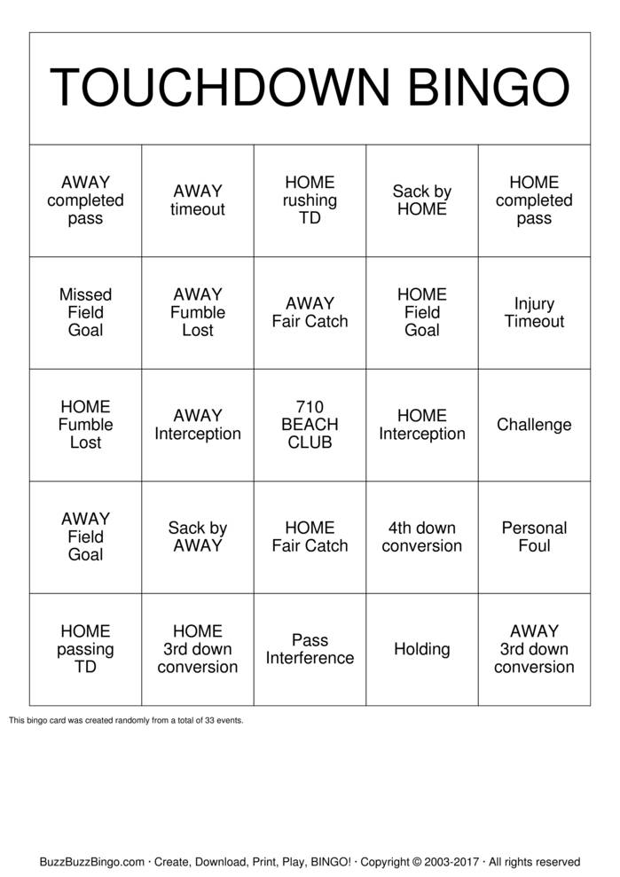 Football Bingo Cards to Download, Print and Customize!