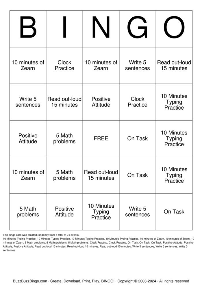 Homework Bingo Bingo Cards to Download, Print and Customize!