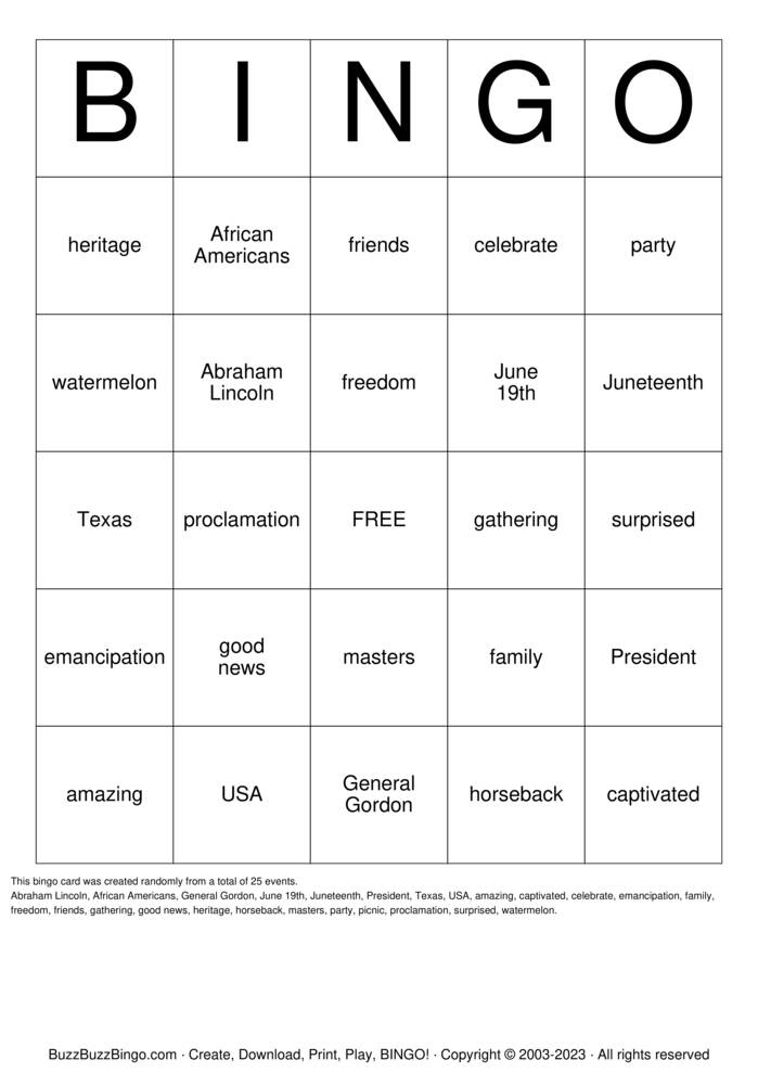 Juneteenth Bingo Cards to Download, Print and Customize!