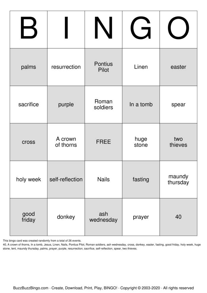 Lent Bingo Cards to Download, Print and Customize!