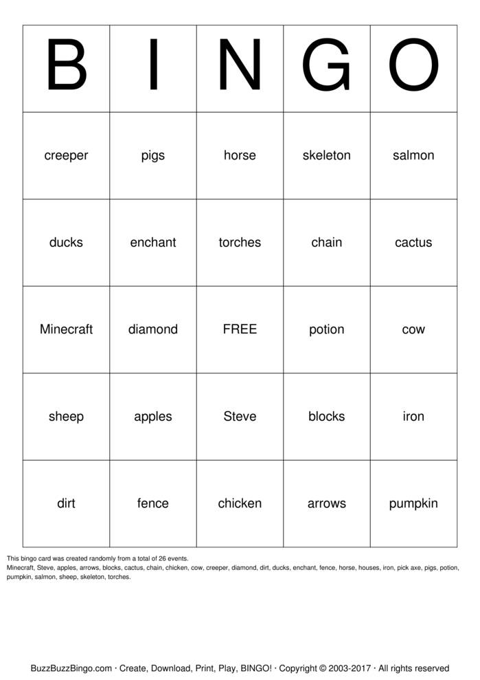MineCraft Bingo Cards to Download, Print and Customize!