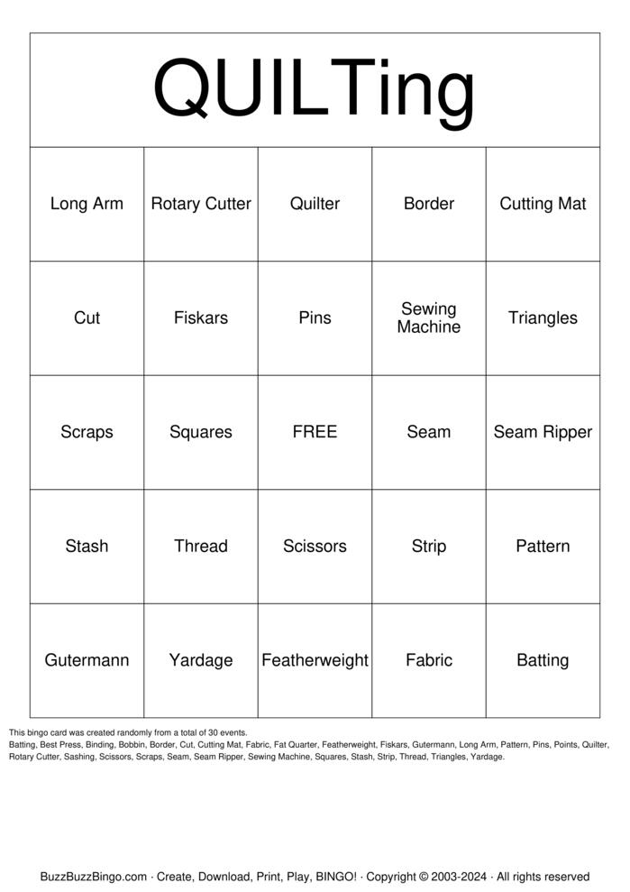 Quilt blocks Bingo Cards to Download, Print and Customize!