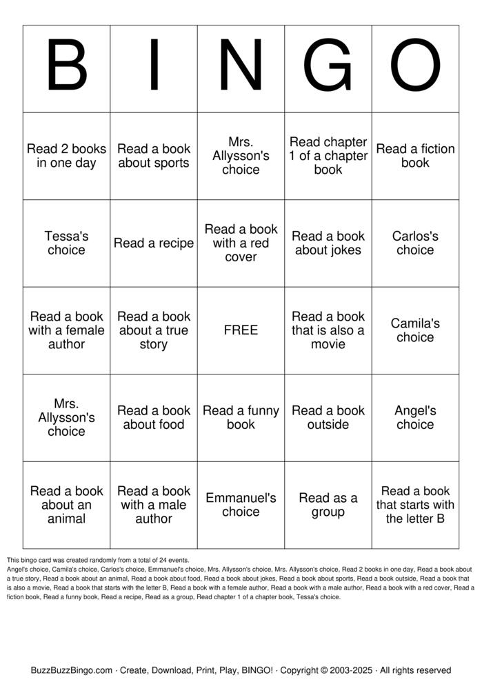 Reading Bingo Bingo Cards to Download, Print and Customize!