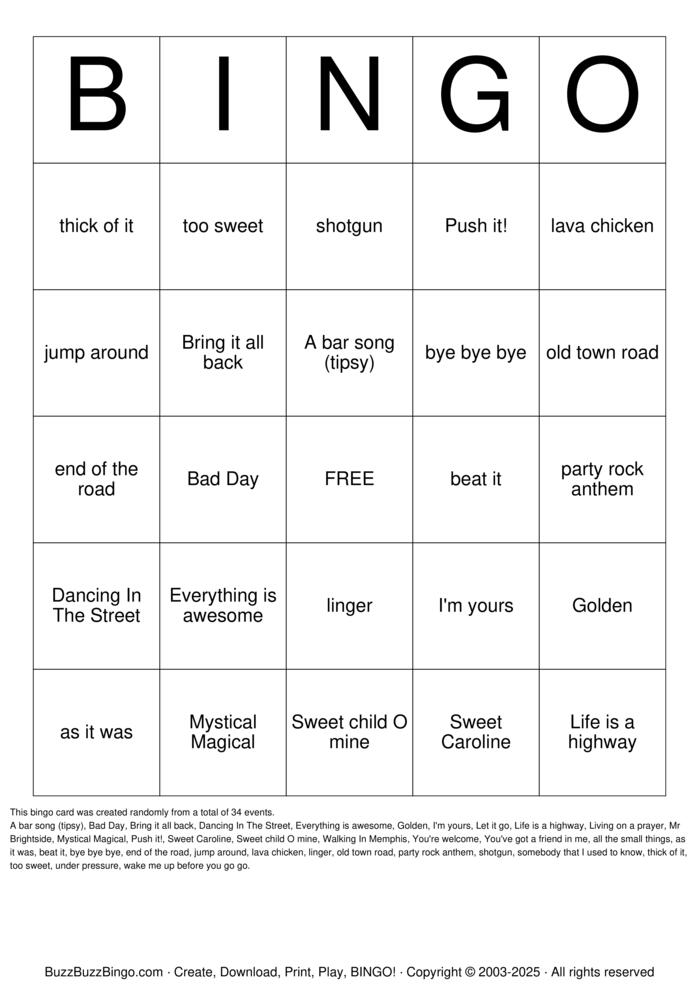 Rock 'N' Roll Bingo Cards to Download, Print and Customize!
