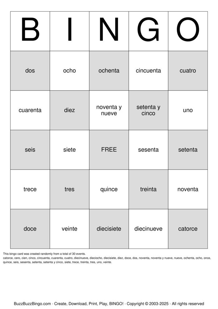 Spanish Numbers Bingo Cards to Download, Print and Customize!