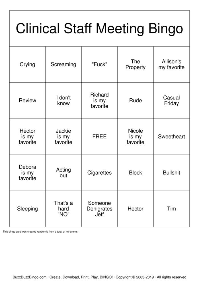 Staff Meeting Bingo Cards To Download Print And Customize Staff Meeting Bingo Cards To Download Print And Customize