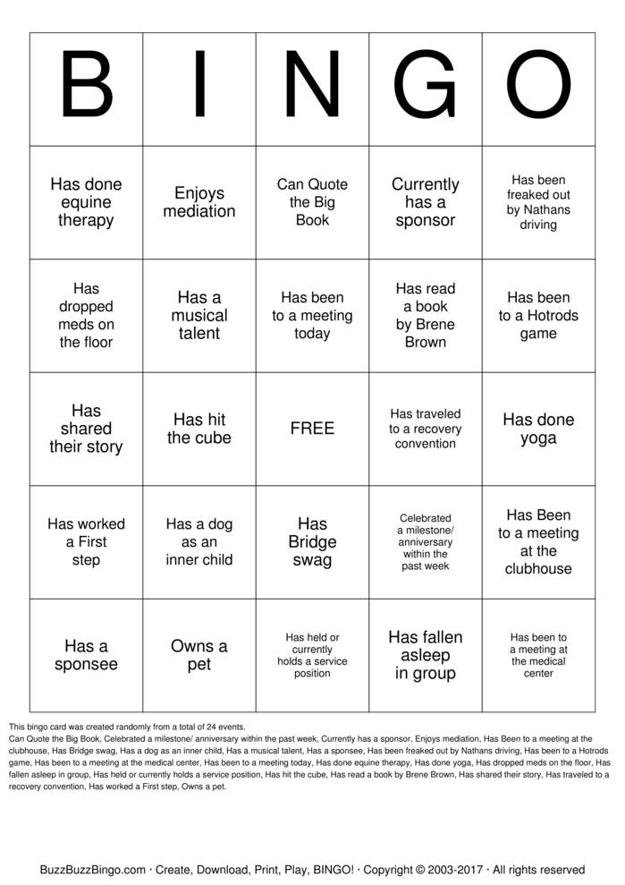 Substance Abuse Recovery Bingo Cards To Download Print And Customize 