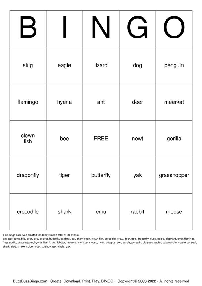 Animal Classification BINGO Bingo Cards to Download, Print and Customize!