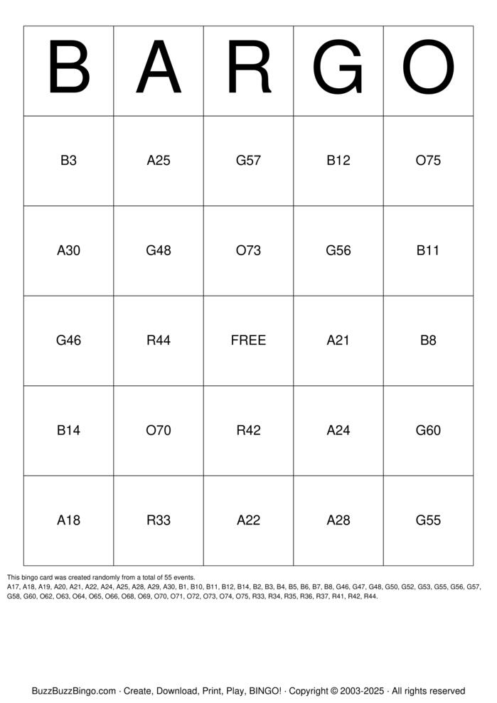 Bargo Bingo Cards To Download Print And Customize