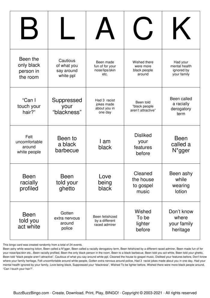 Black people Bingo Cards to Download, Print and Customize!