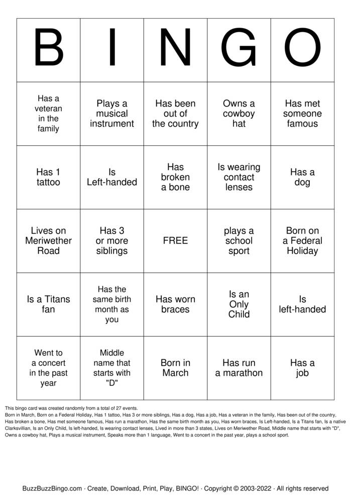 Classmate Bingo Bingo Cards to Download, Print and Customize!