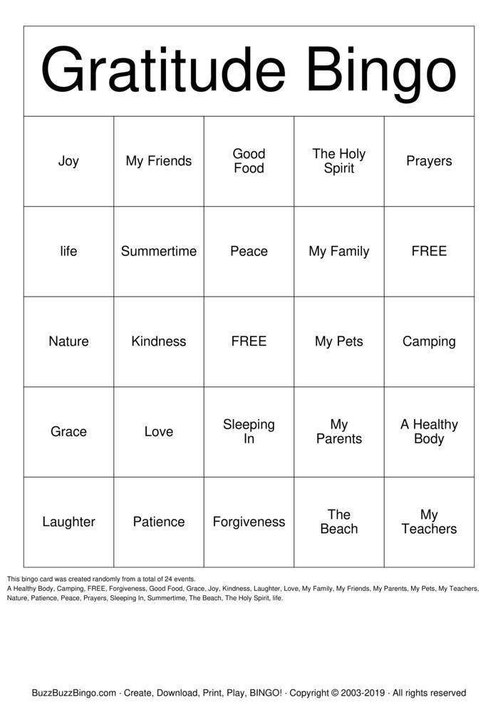 Gratitude Bingo Bingo Cards to Download, Print and Customize!