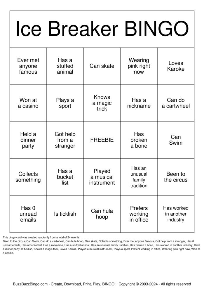 ICEBREAKER BINGO Bingo Cards to Download, Print and Customize!