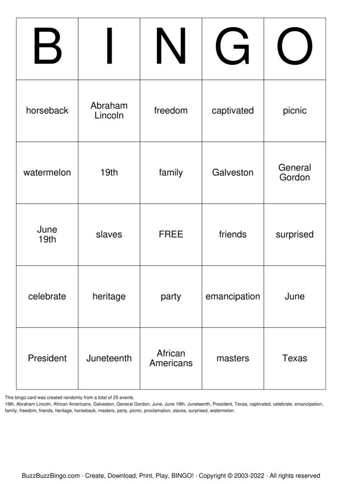 Juneteenth Bingo Cards to Download, Print and Customize!