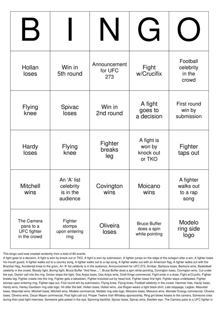 Lala's UFC 272 Fight Night Bingo! Bingo Cards to Download, Print and ...