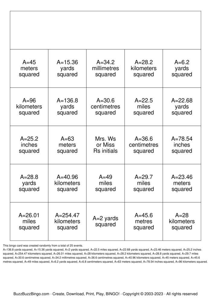Perimeter and Area Bingo Cards to Download, Print and Customize!