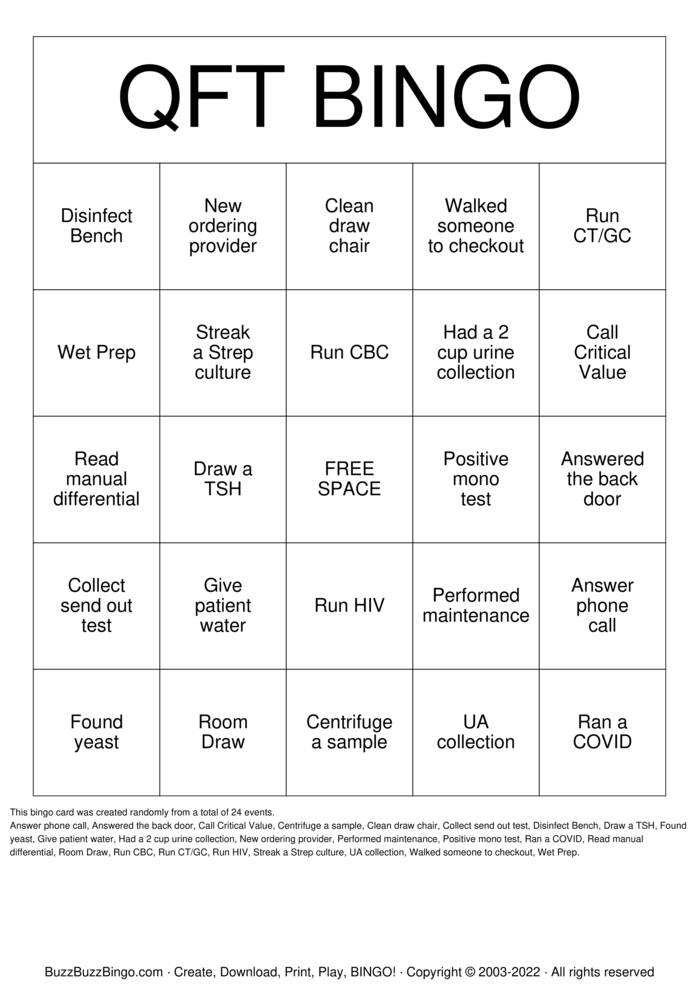 QFT BINGO Bingo Cards to Download, Print and Customize!