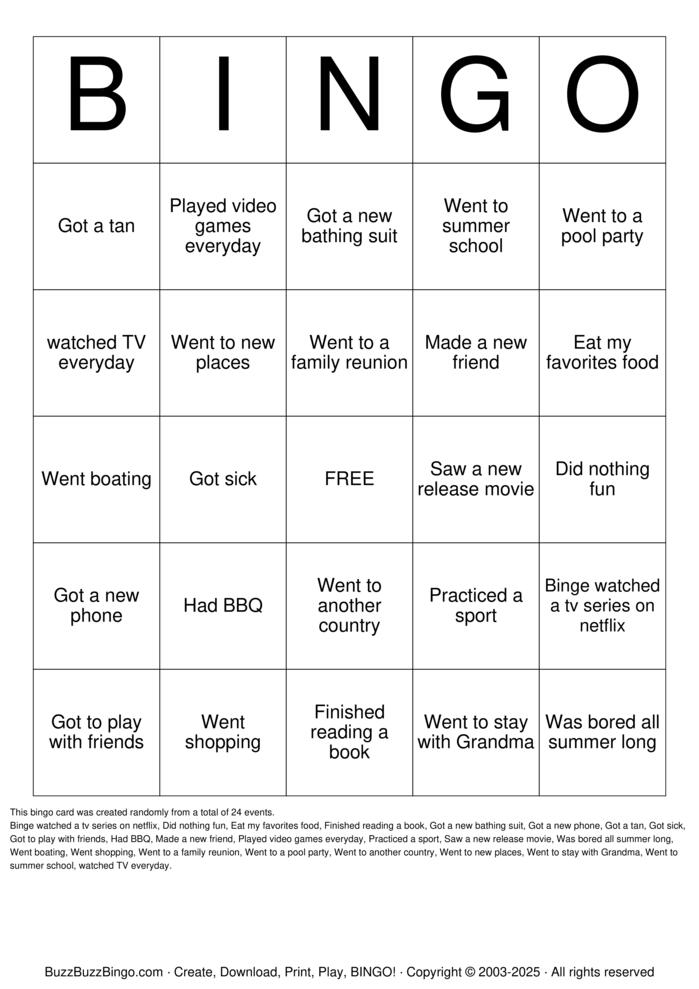 Summer Vacation Bingo Cards to Download, Print and Customize!