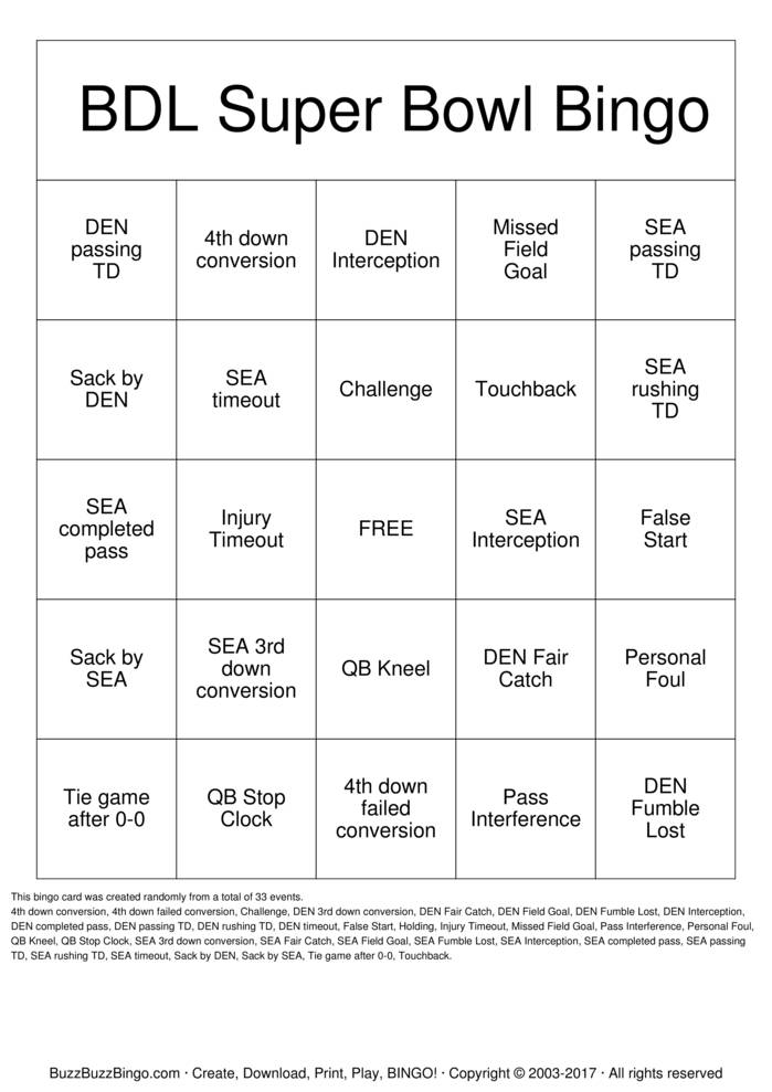 Superbowl Bingo Cards to Download, Print and Customize!