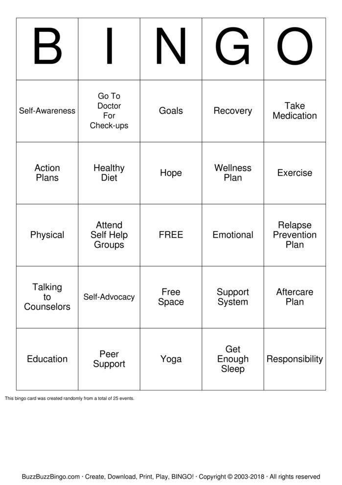 self-awareness Bingo Bingo Cards to Download, Print and Customize!