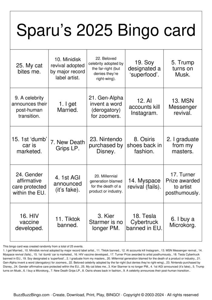 2025! Bingo Cards to Download, Print and Customize!
