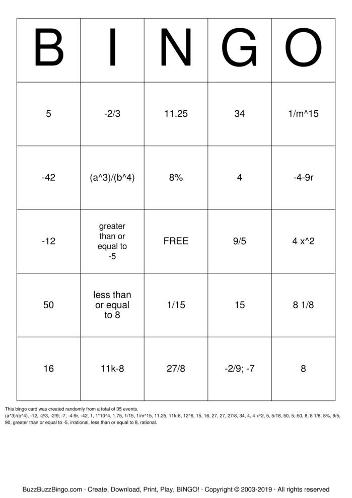 5th grade Math Bingo Cards to Download, Print and Customize!