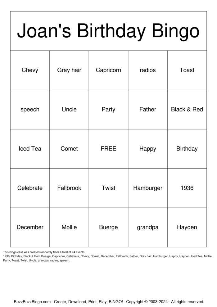 80th Birthday Bingo Cards to Download, Print and Customize!