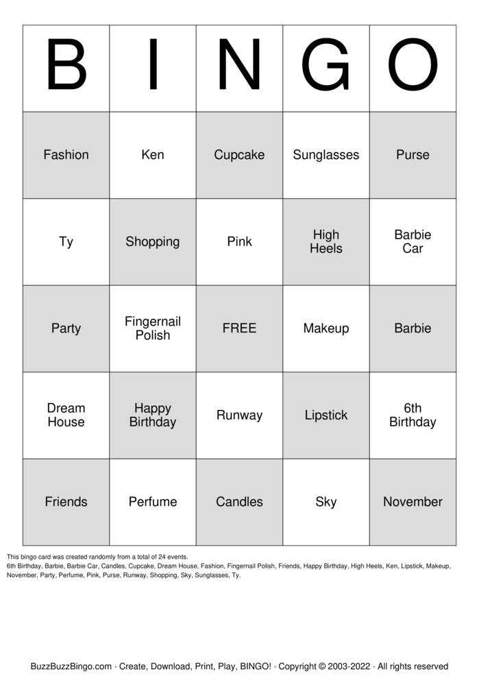 Barbie Bingo Cards to Download, Print and Customize!
