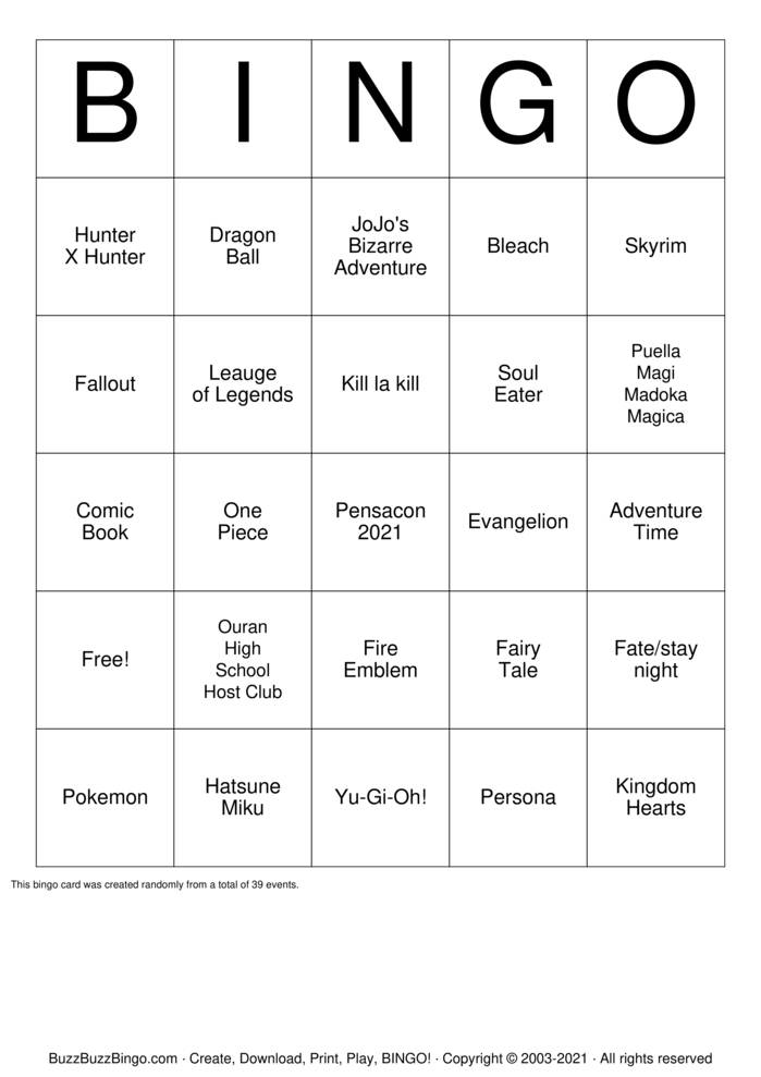 Cosplay Bingo Bingo Cards to Download, Print and Customize!