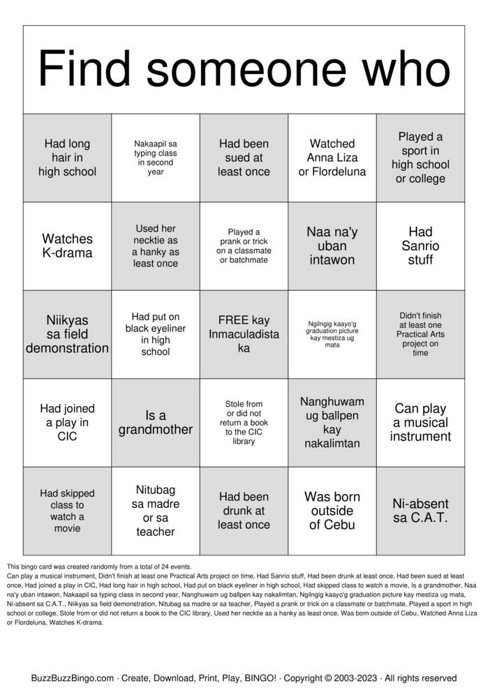 Find someone who Bingo Cards to Download, Print and Customize!