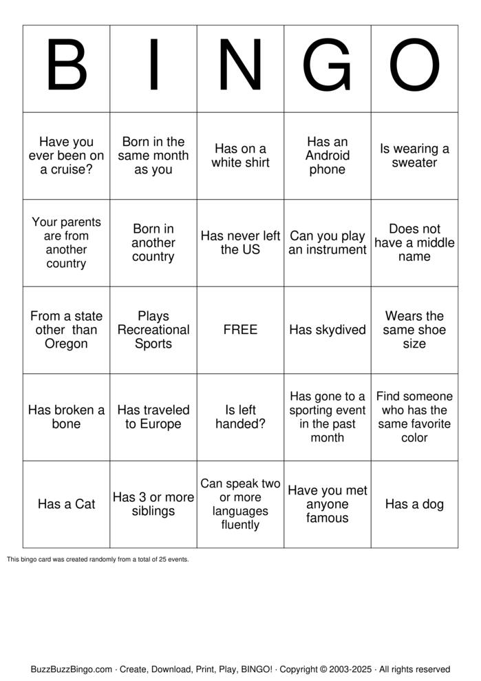 Human Scavenger Hunt Bingo Cards to Download, Print and Customize!