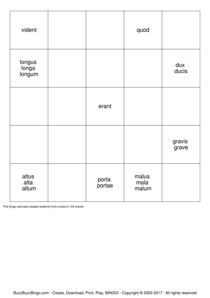 Latin Bingo Cards to Download, Print and Customize!