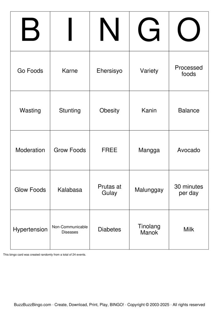Nutrition Bingo Cards to Download, Print and Customize!