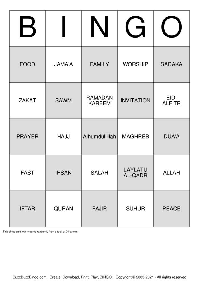 Ramadan Bingo Cards to Download, Print and Customize!