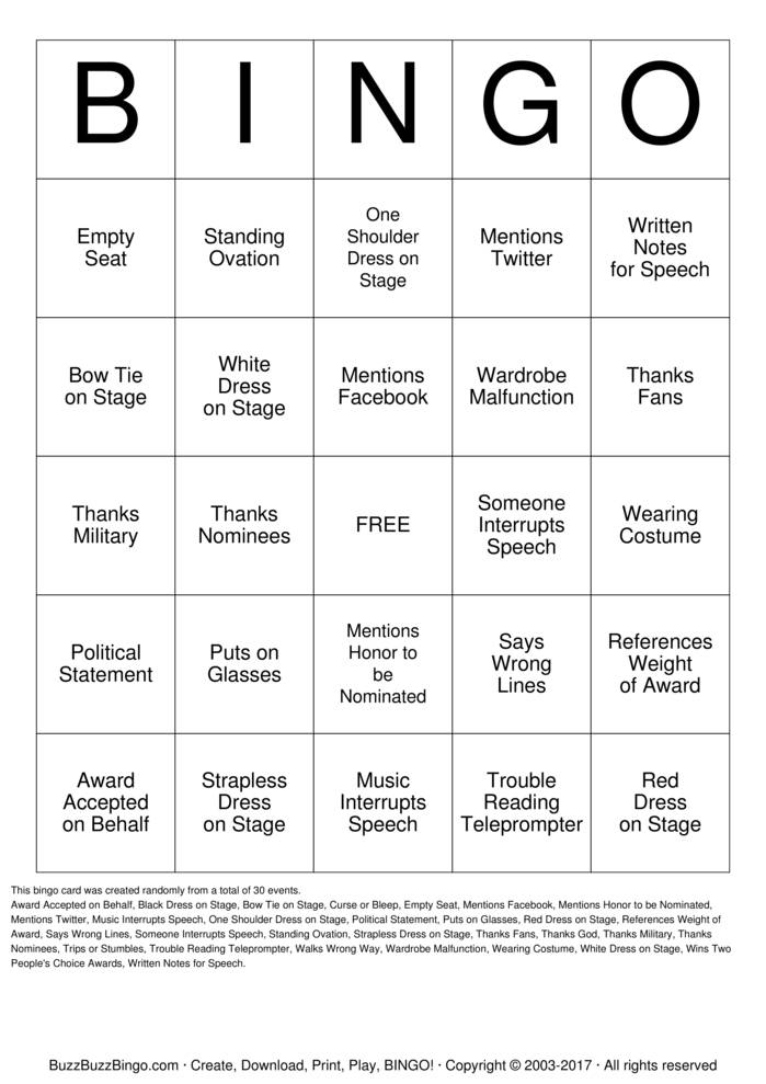 Screen Actors Guild Bingo Cards to Download, Print and Customize!