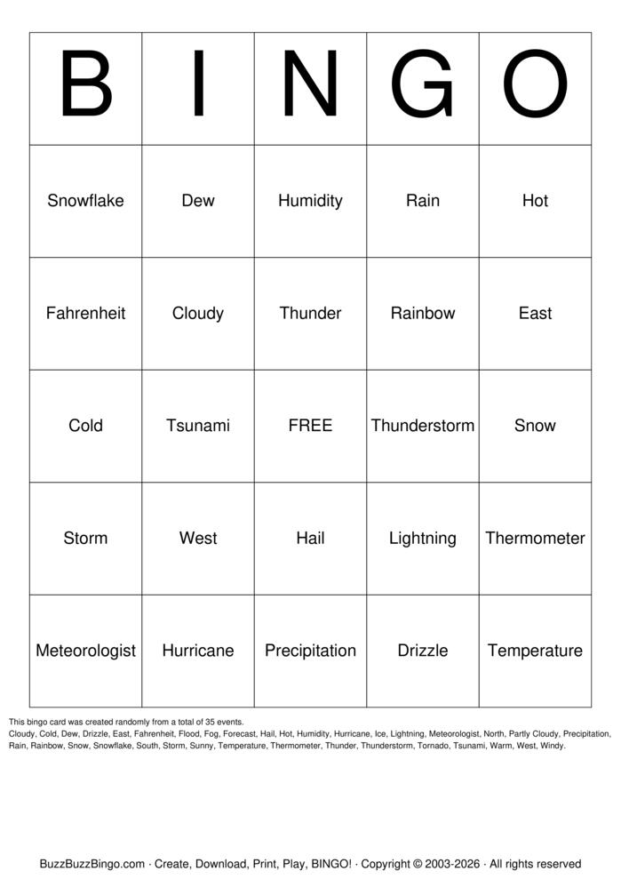 Weather Bingo Cards to Download, Print and Customize!