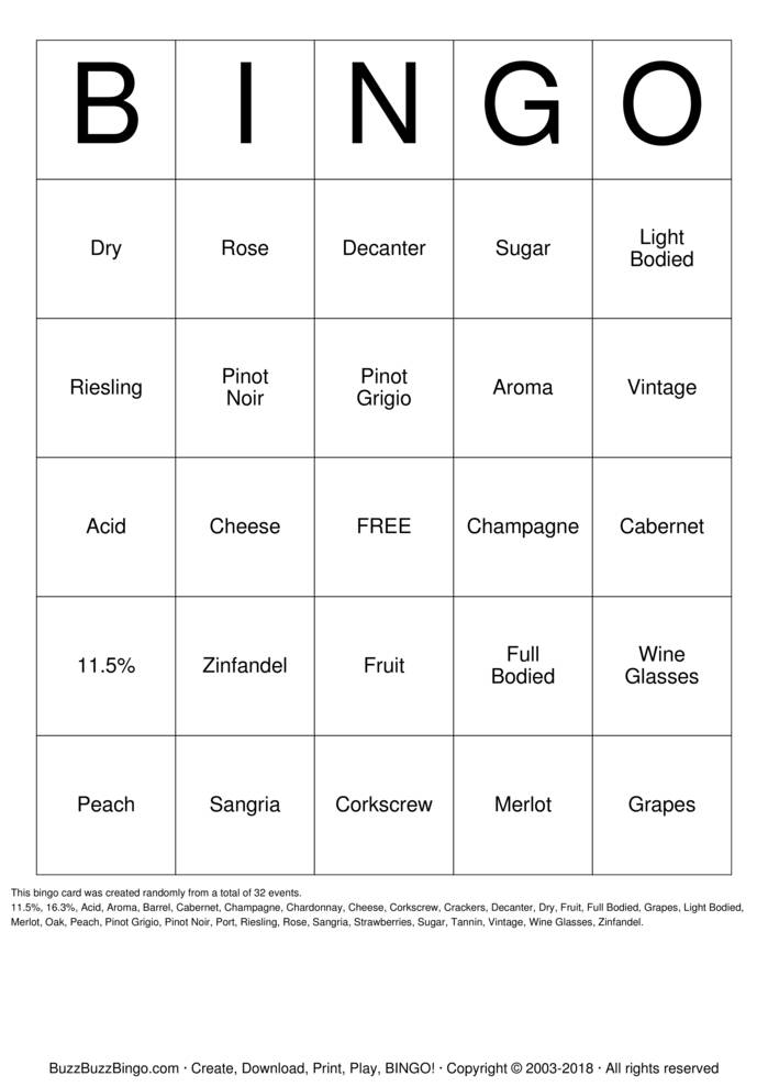 Wine-O Bingo Cards to Download, Print and Customize!