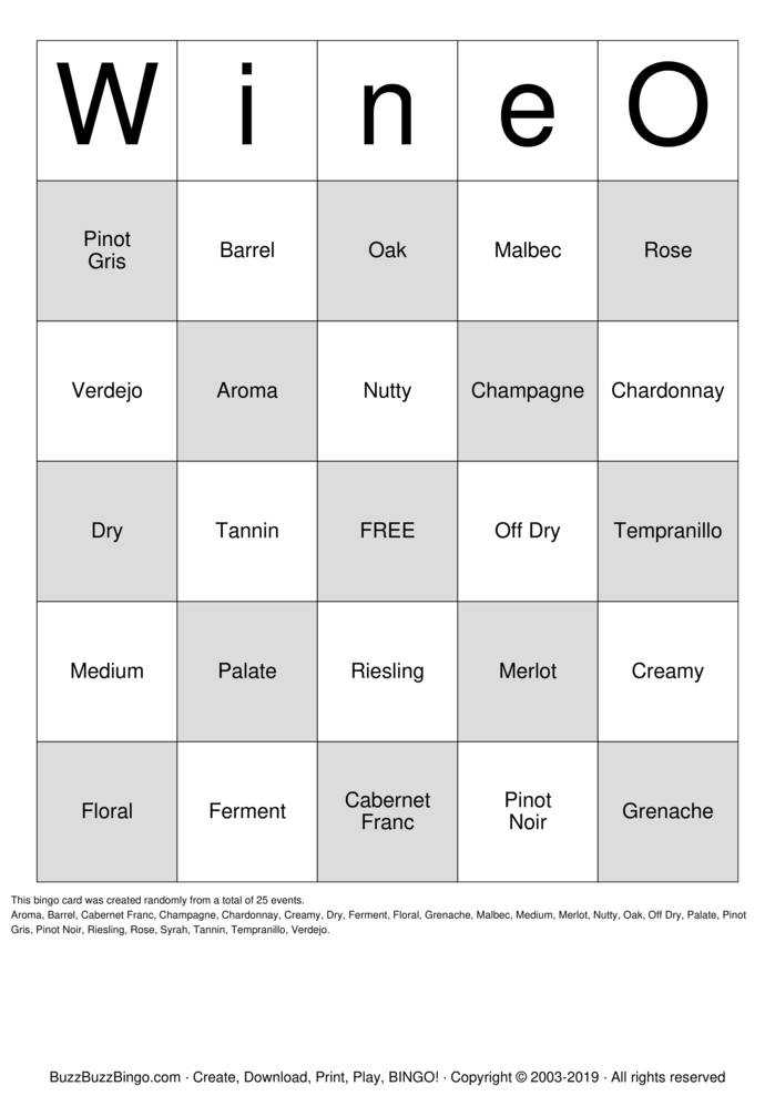 Wine-O Bingo Cards to Download, Print and Customize!