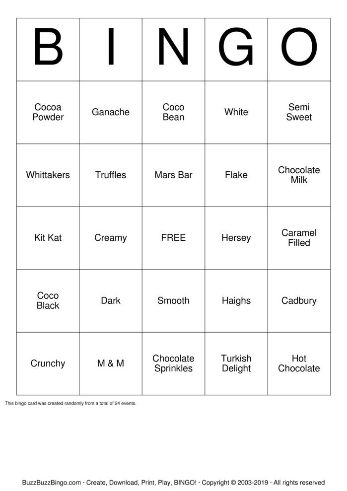 chocolate Bingo Cards to Download, Print and Customize!