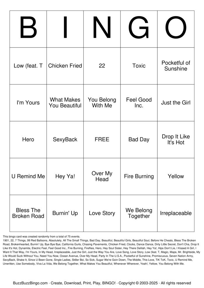 2000s Music Bingo Cards to Download, Print and Customize!