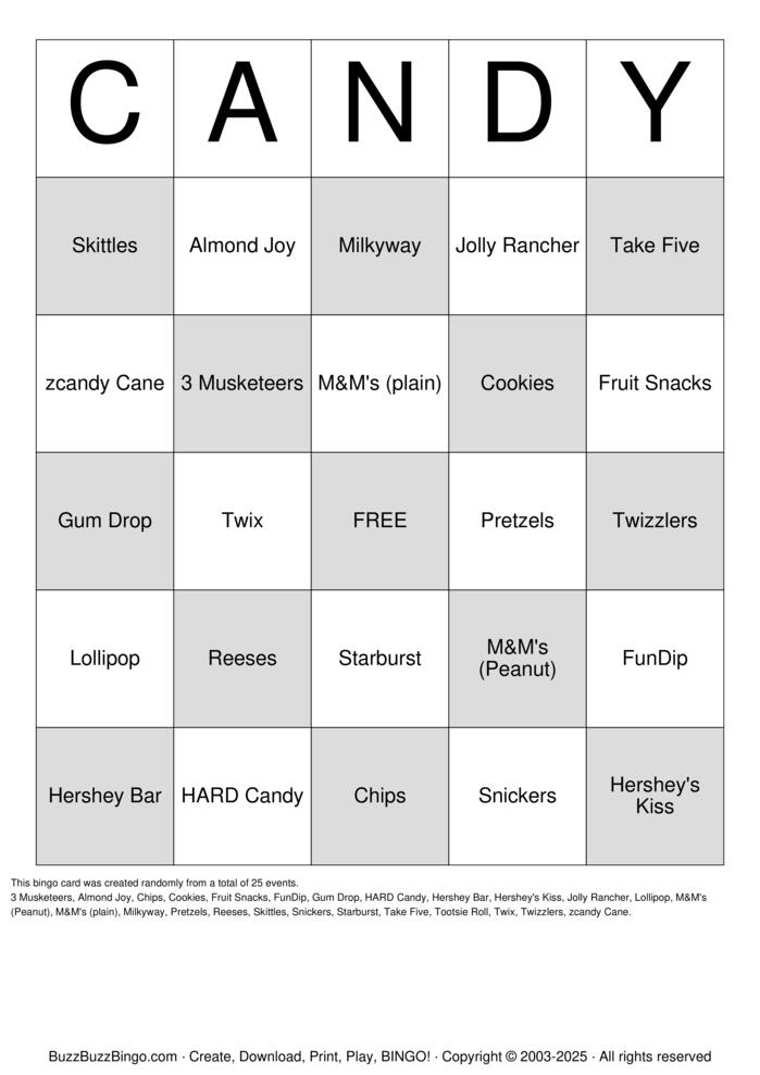 CANDY Bingo Cards to Download, Print and Customize!