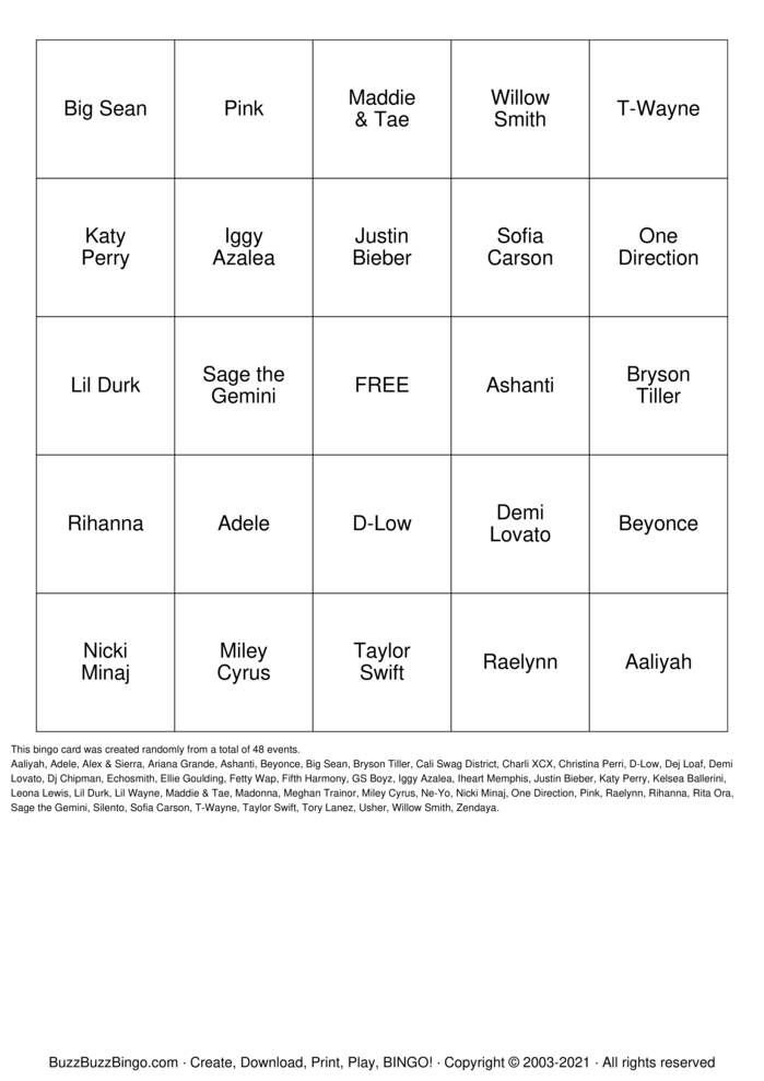 Celebrity Bingo Bingo Cards to Download, Print and Customize!