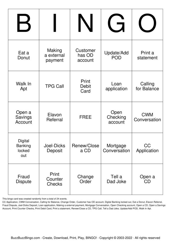 Civista Bank Bingo Cards to Download, Print and Customize!