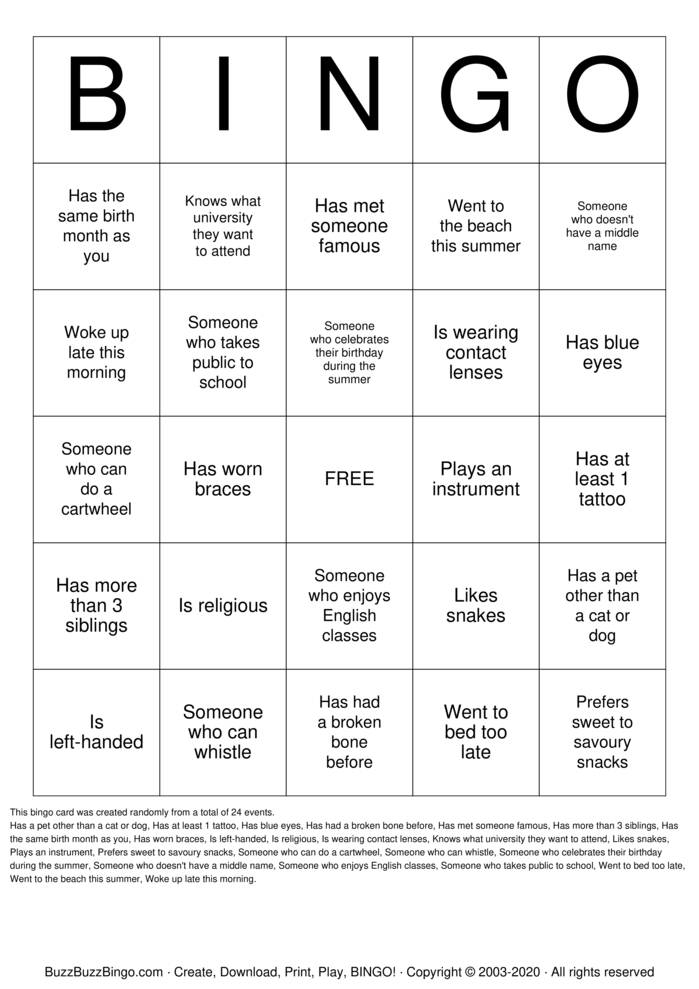Classmate Bingo Bingo Cards to Download, Print and Customize!