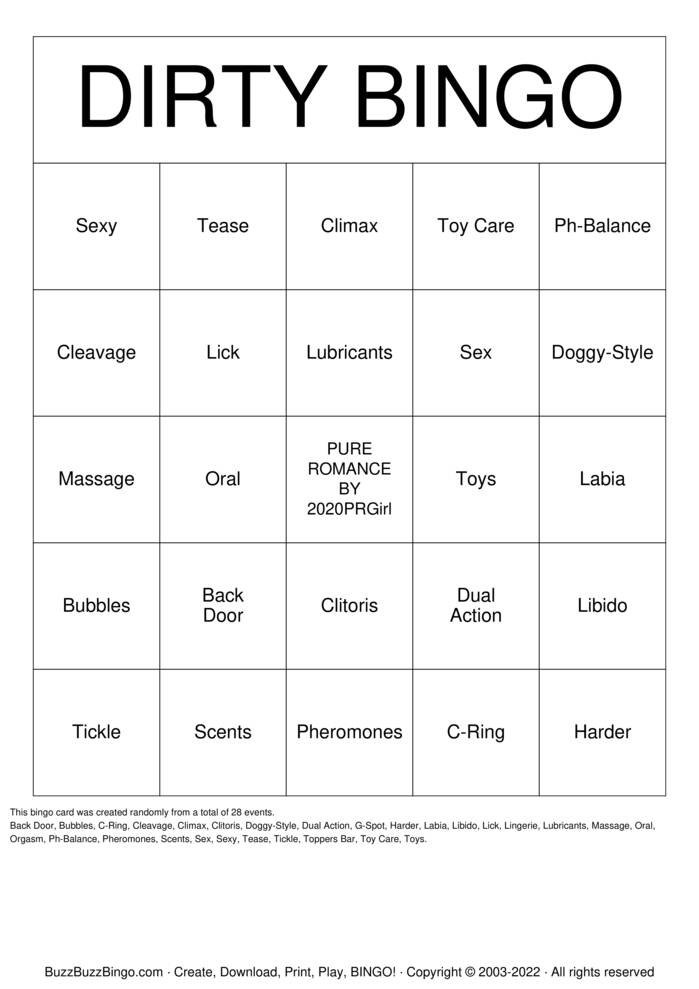 DIRTY BINGO Bingo Cards to Download, Print and Customize!