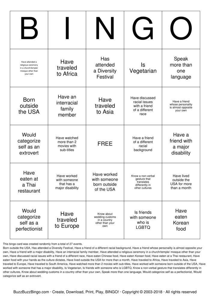 Diversity Bingo Cards to Download, Print and Customize!