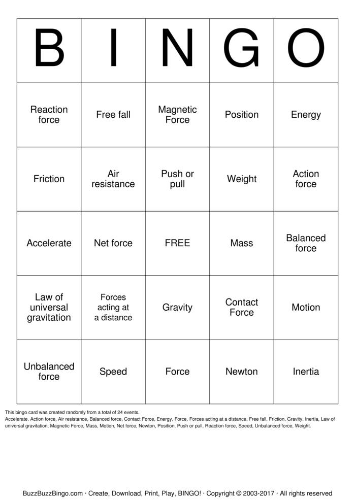 Forces Bingo Cards to Download, Print and Customize!