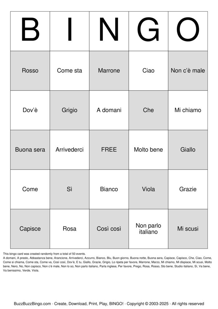 Italian Bingo Cards to Download, Print and Customize!