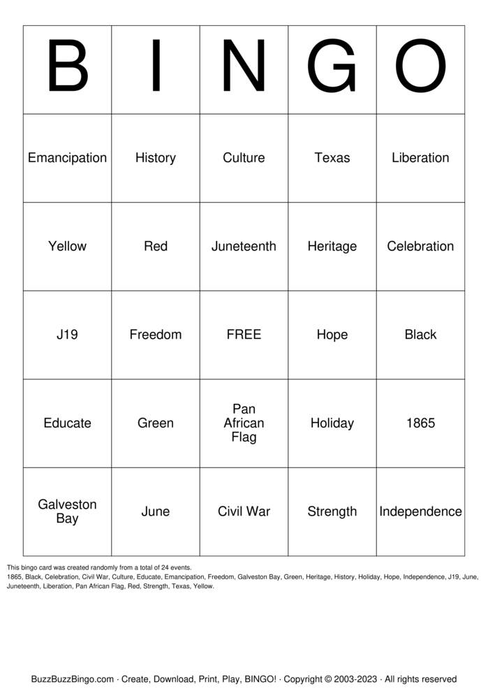 Juneteenth Bingo Bingo Cards to Download, Print and Customize!