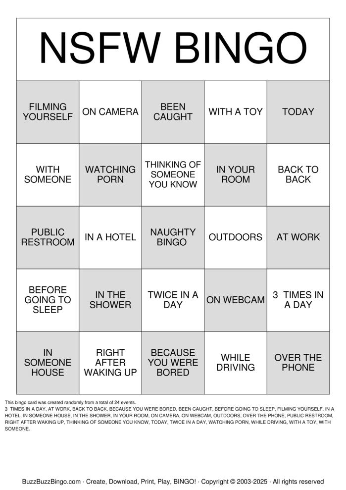 MASTURBATION BINGO Bingo Cards to Download, Print and Customize!